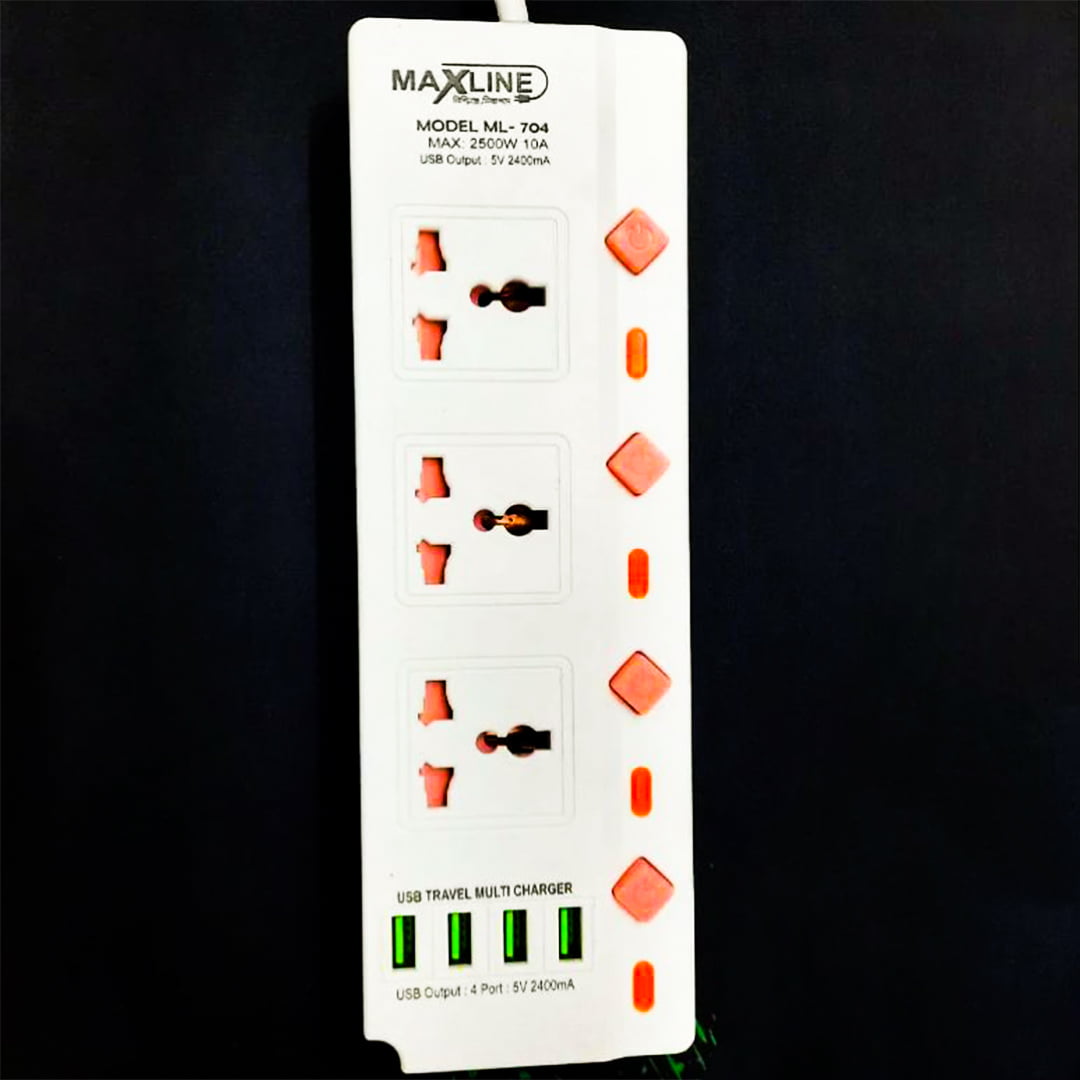 MaxLine ML-704 4 USB 7 Outlets Fast Charging Multiplug Power Strip