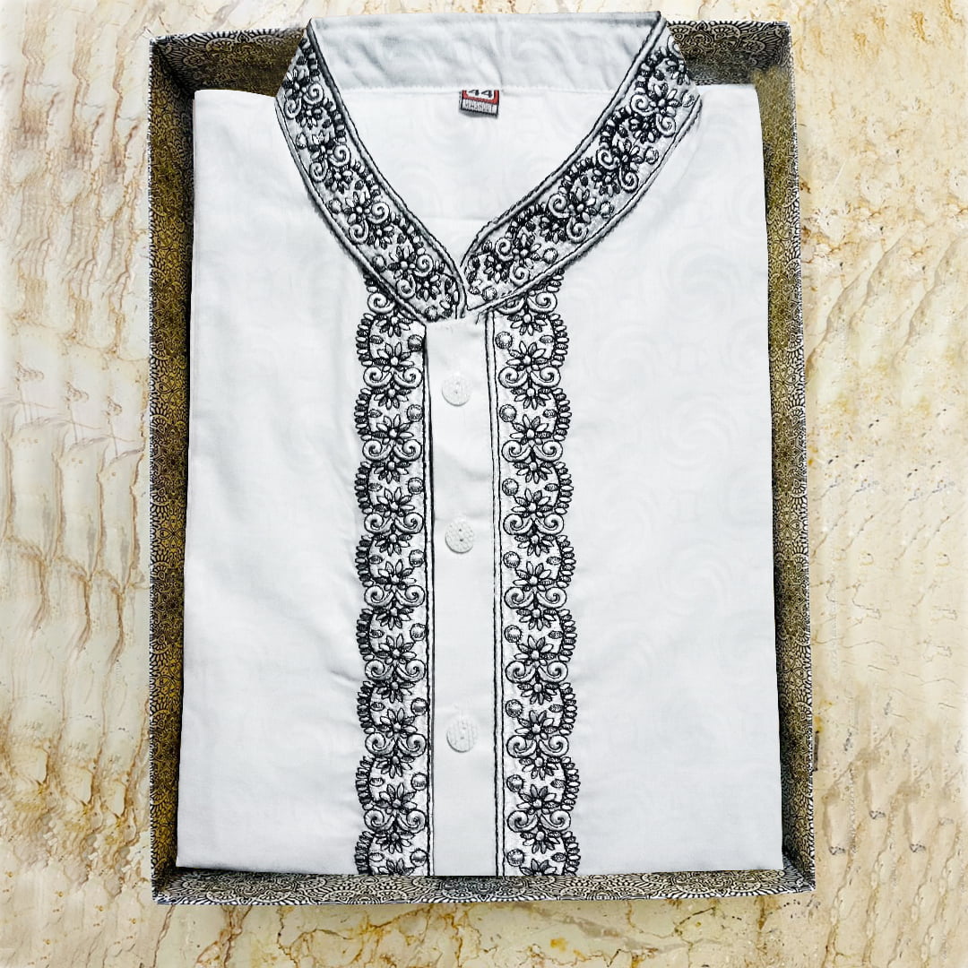 Man soft Cotton White Panjabi With Black Contrast Panjabi