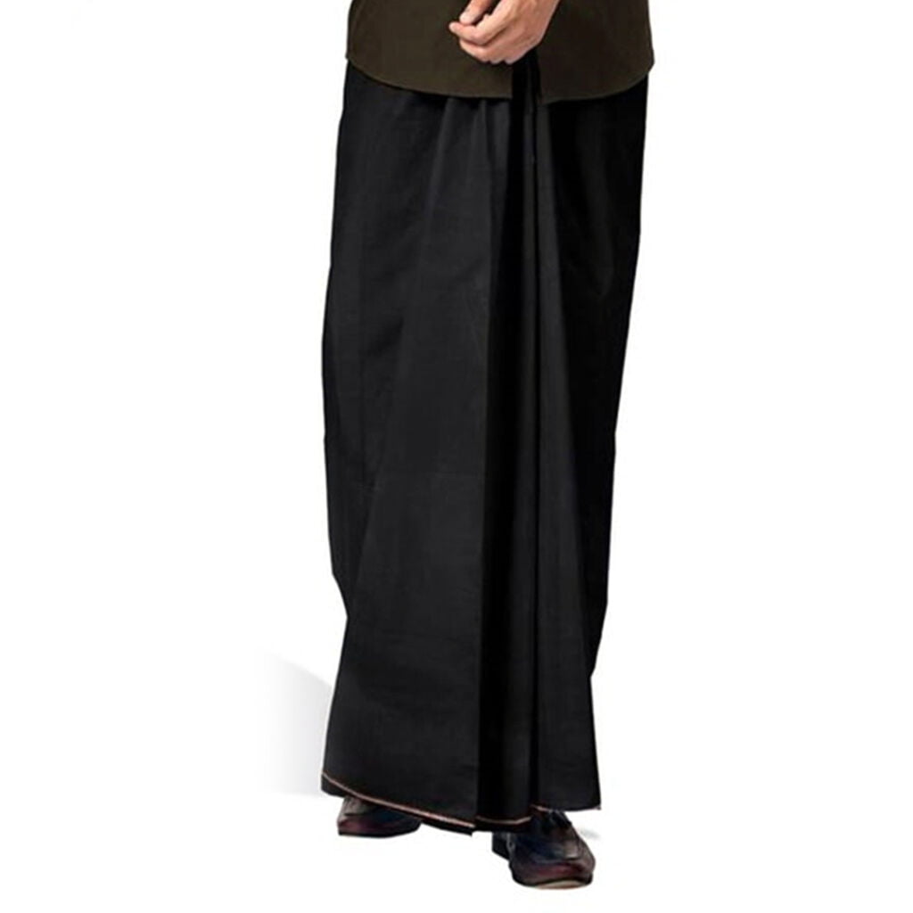 Solid Black Color Cotton Lungi For Men 5 hand