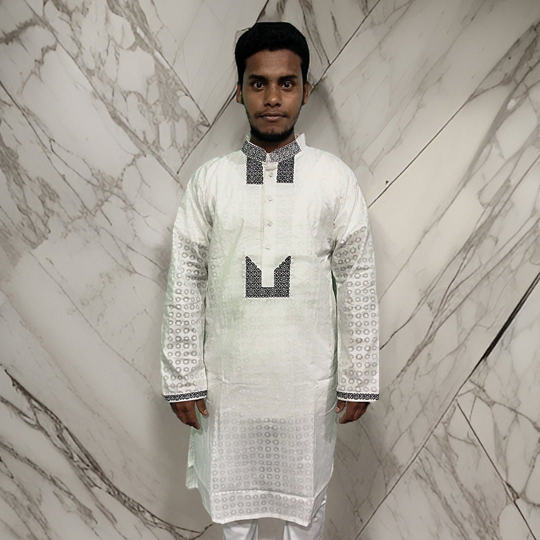Cotton Soft White Panjabi With Embroidery Work - OverleMart