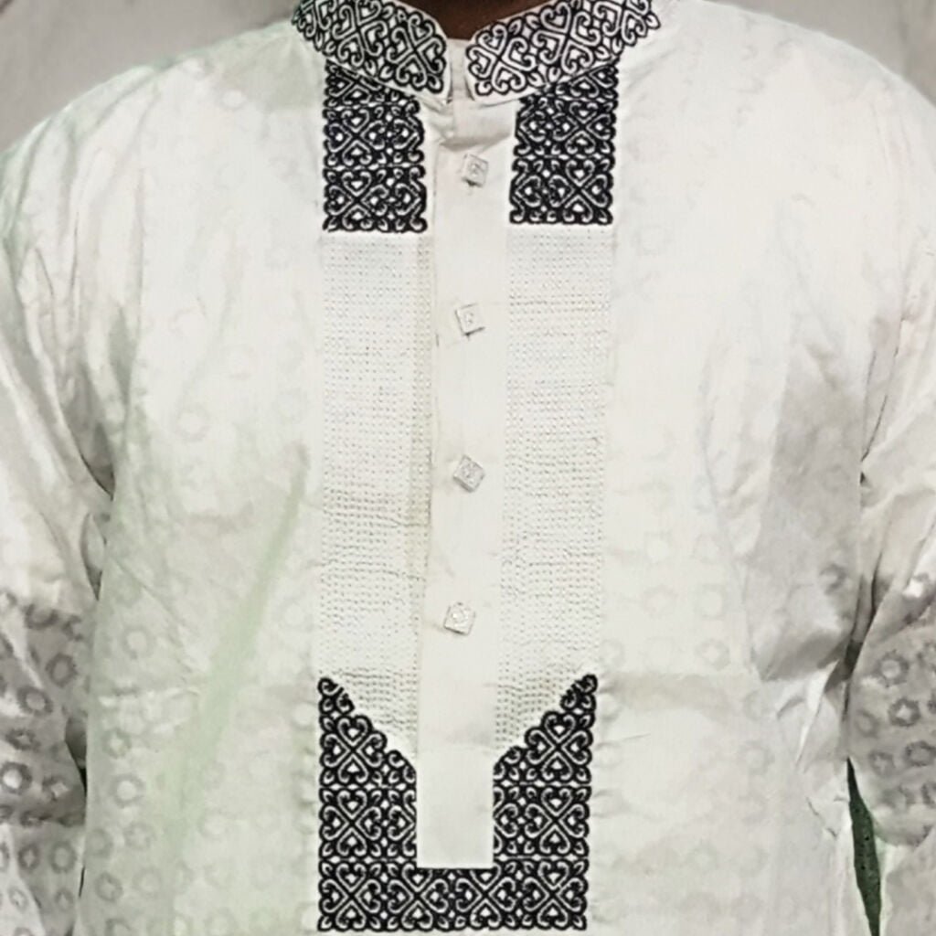 Cotton Soft White Panjabi With Embroidery Work - OverleMart