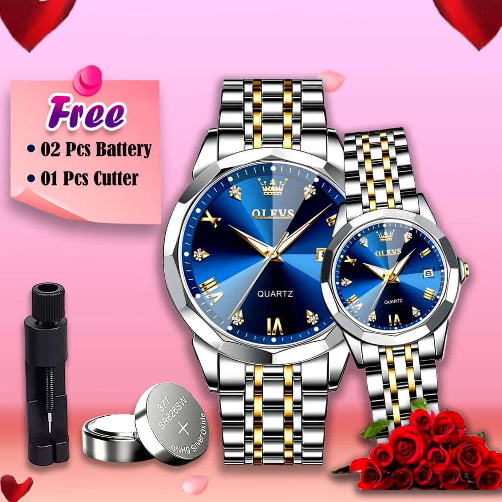Olevs Stainless Steel fashionable Couple watches Butter Fly Lock Silver ...